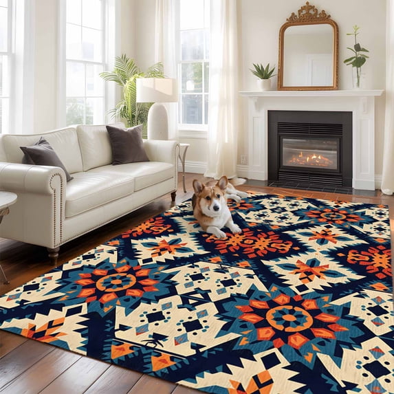 5'x8' Area Rugs, Orange Blue Boho Indoor Outdoor Area Rug for Living ...