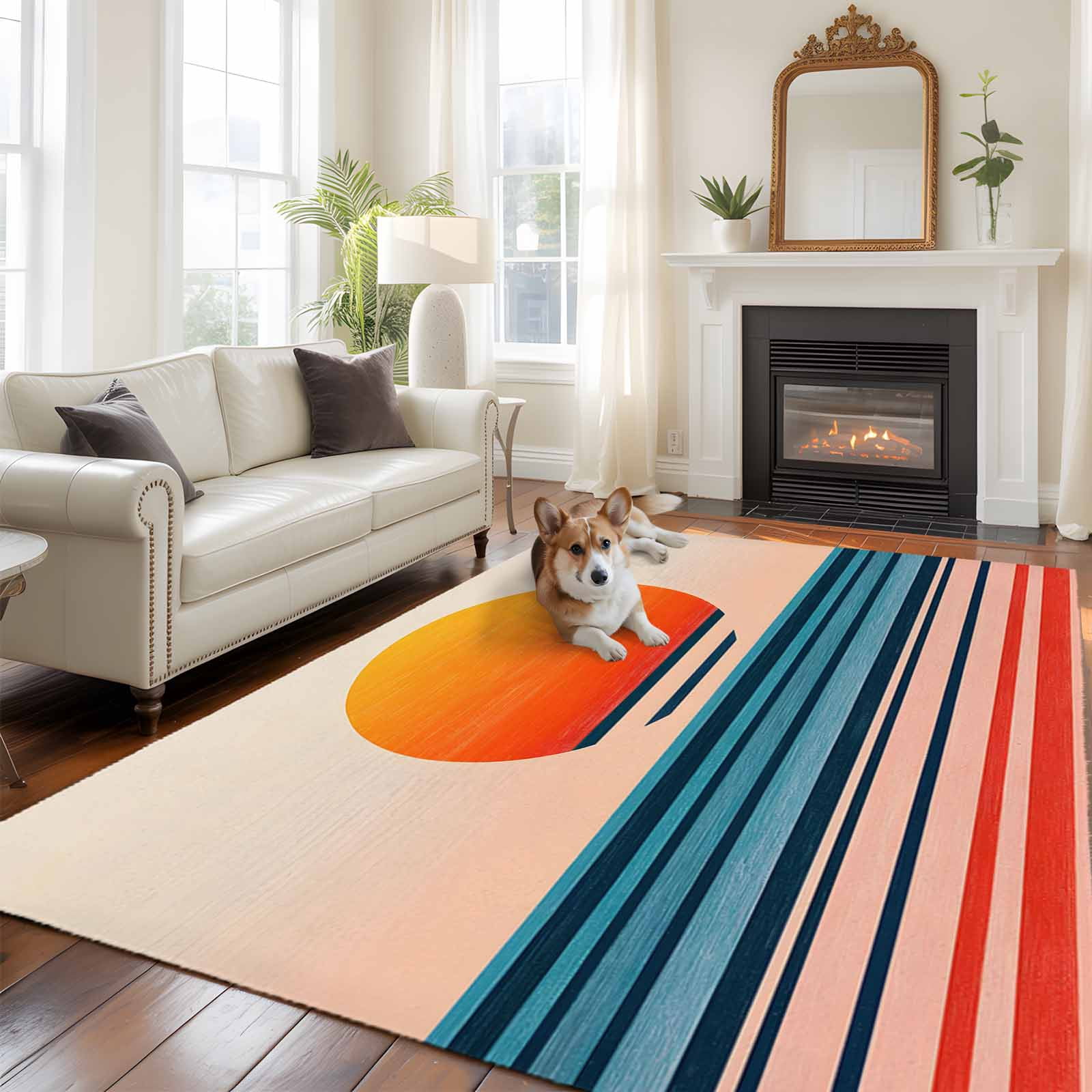 5'x8' Area Rugs, Orange Blue Stripe Indoor Outdoor Area Rug for Living ...