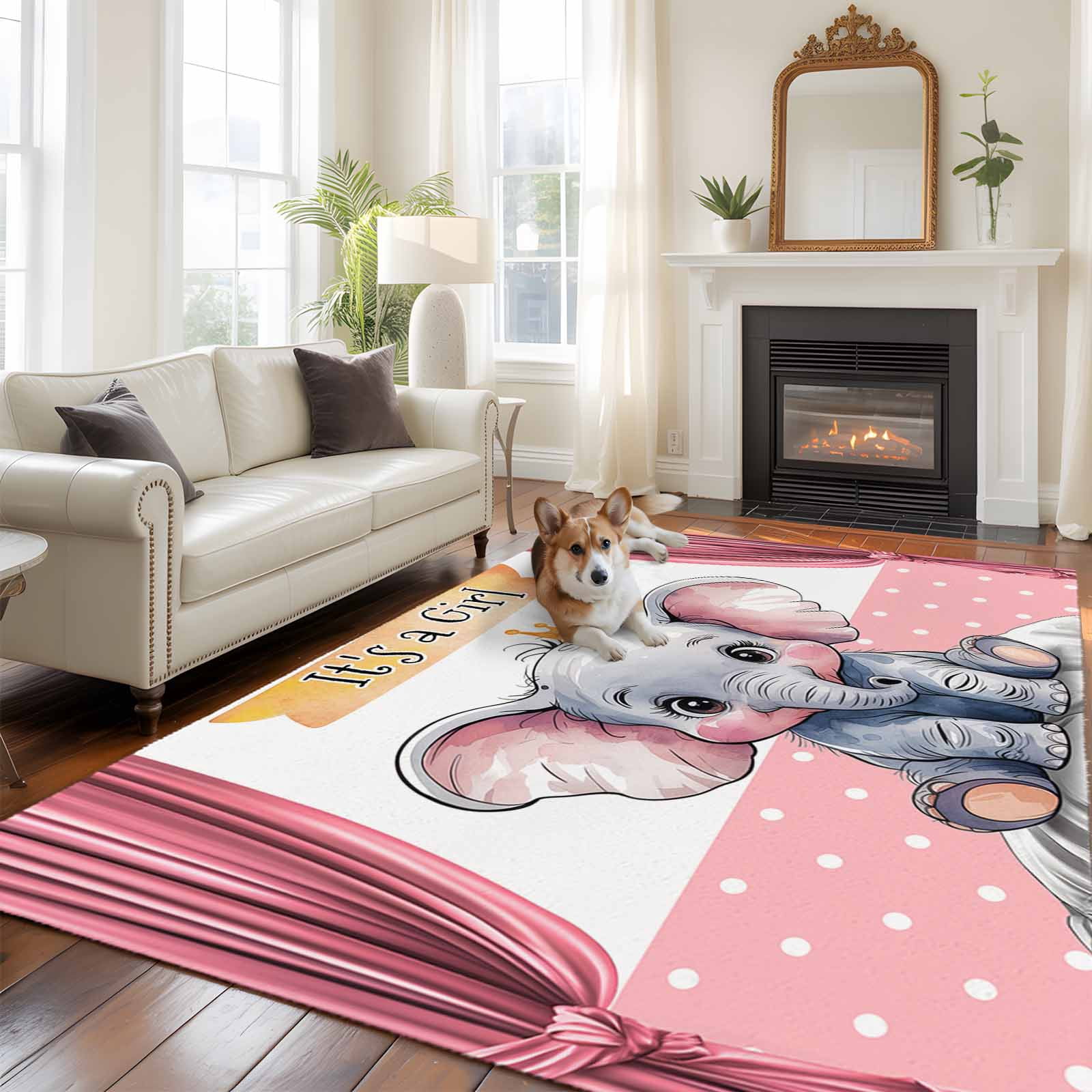 5'x8' Area Rugs, Pink Elephant Indoor Outdoor Area Rug for Living Room ...