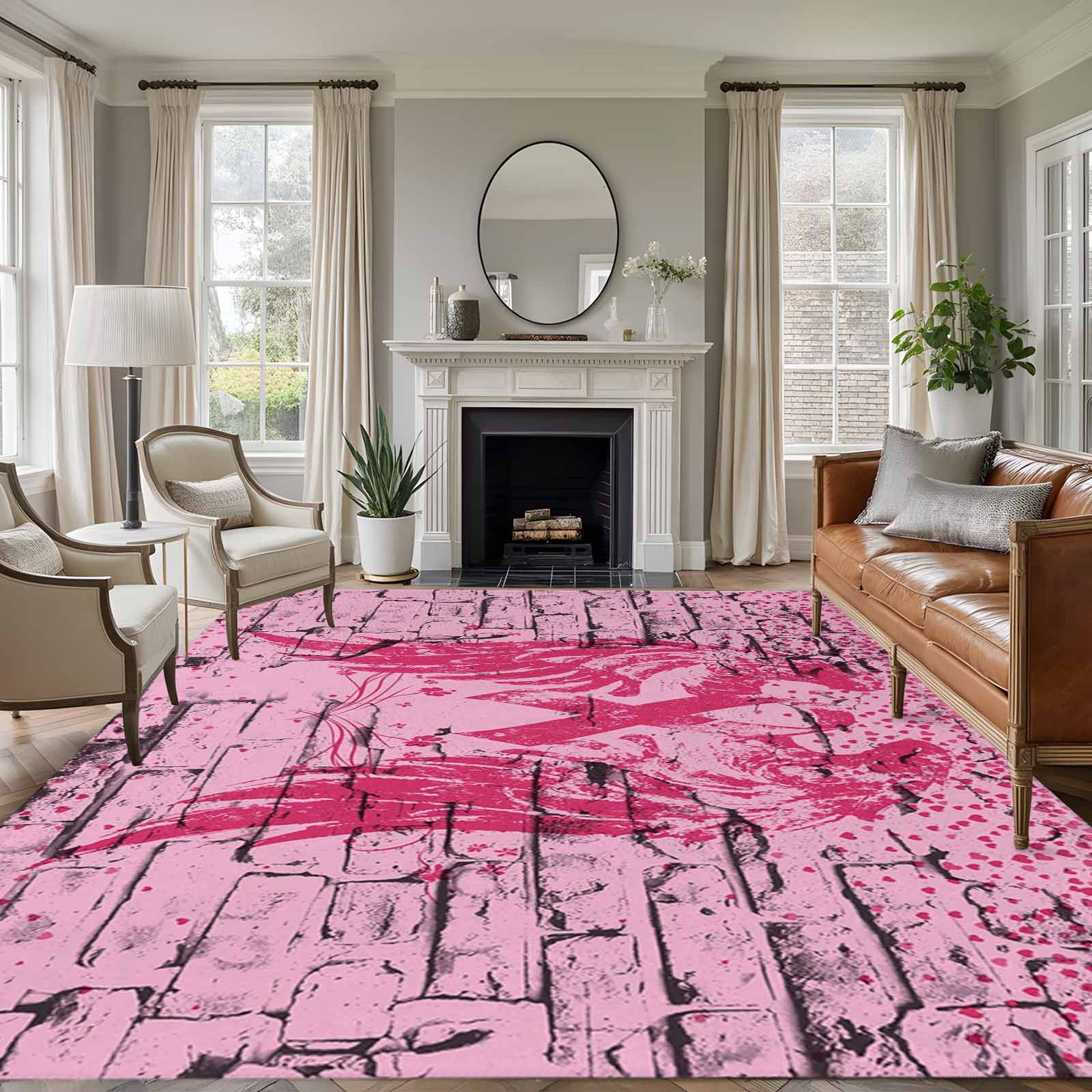 5'x8' Area Rugs, Pink Ribbon Indoor Outdoor Area Rug for Living Room ...