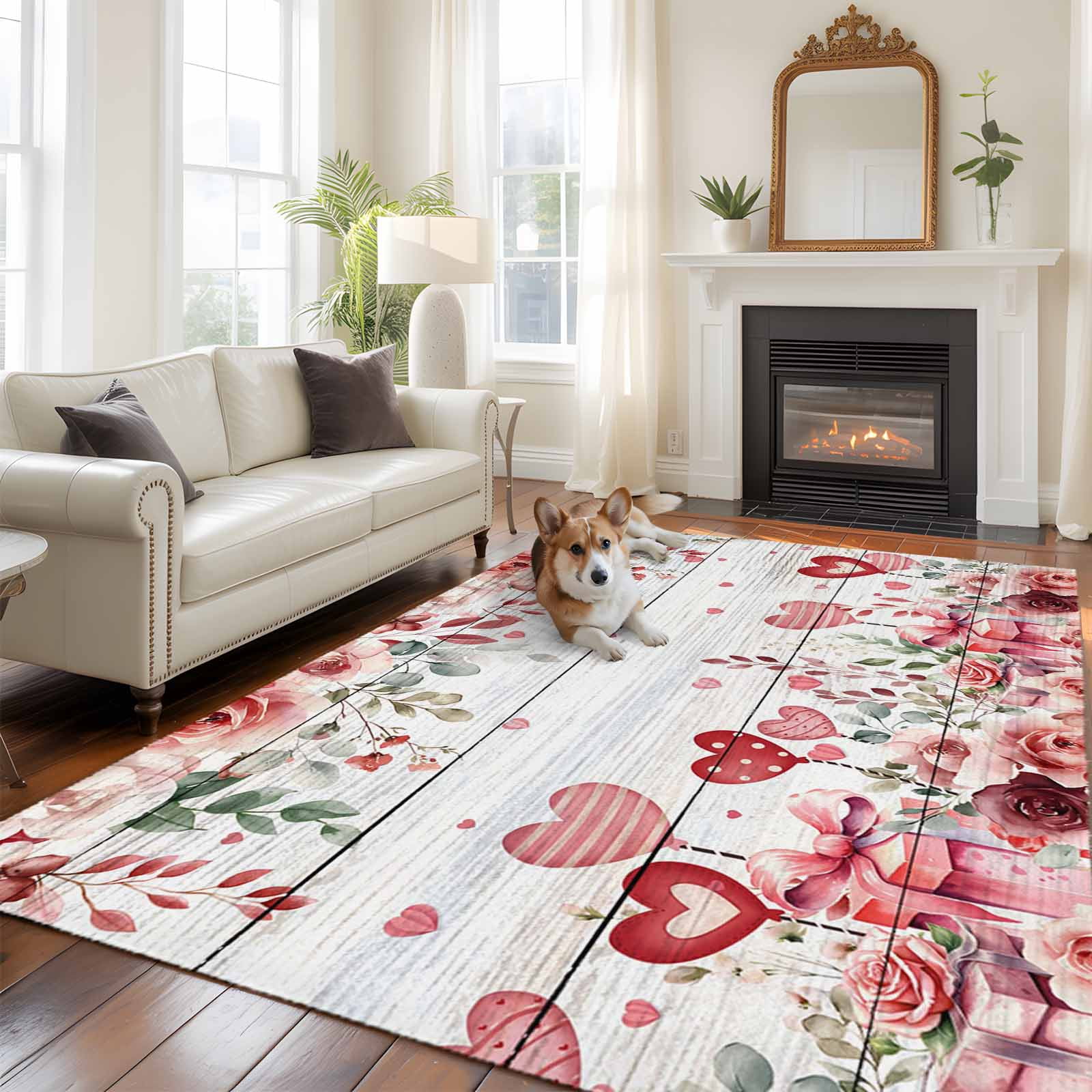 5'x8' Area Rugs, Pink Valentine's Day Indoor Outdoor Area Rug for ...
