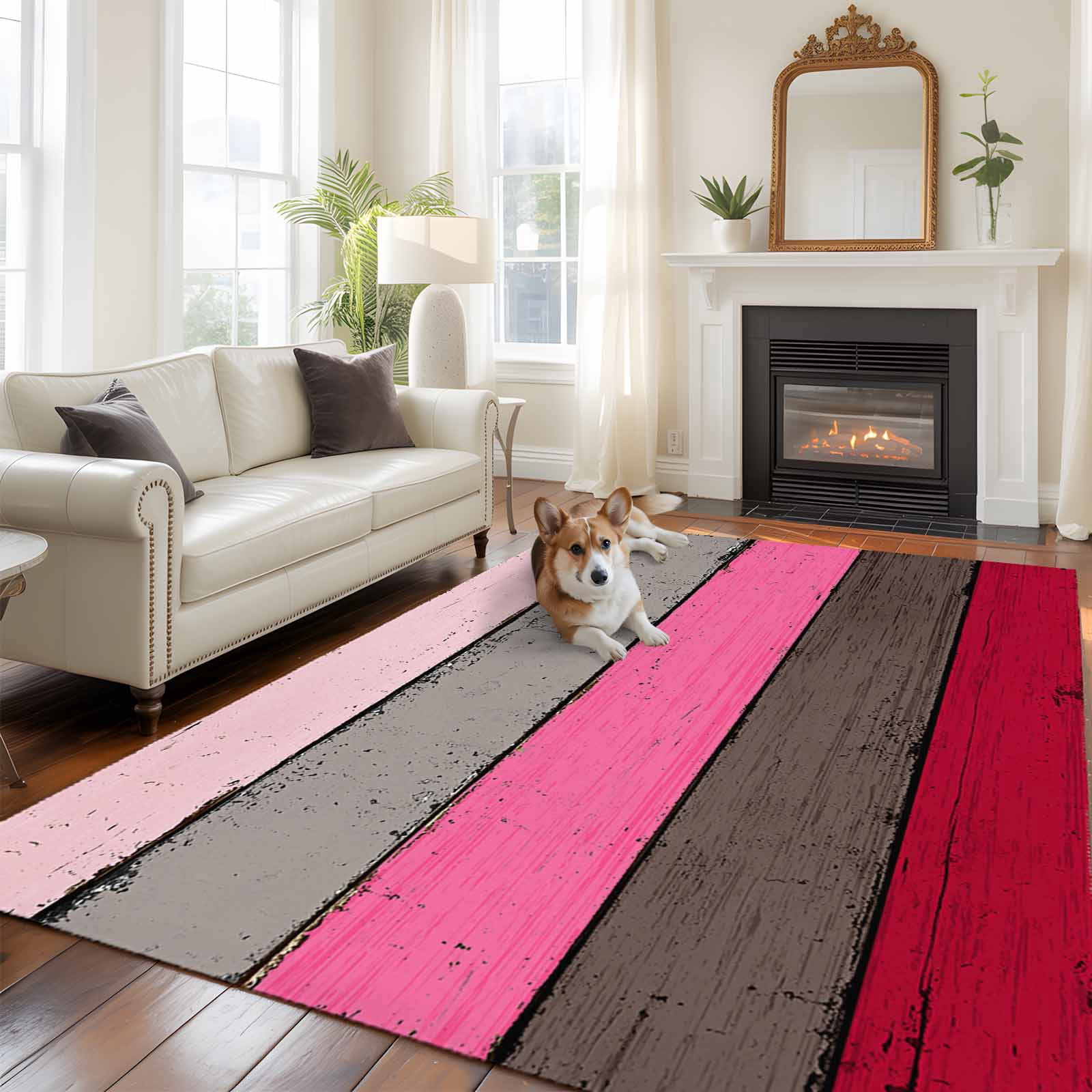 5'x8' Area Rugs, Pink Wooden Indoor Outdoor Area Rug for Living Room ...