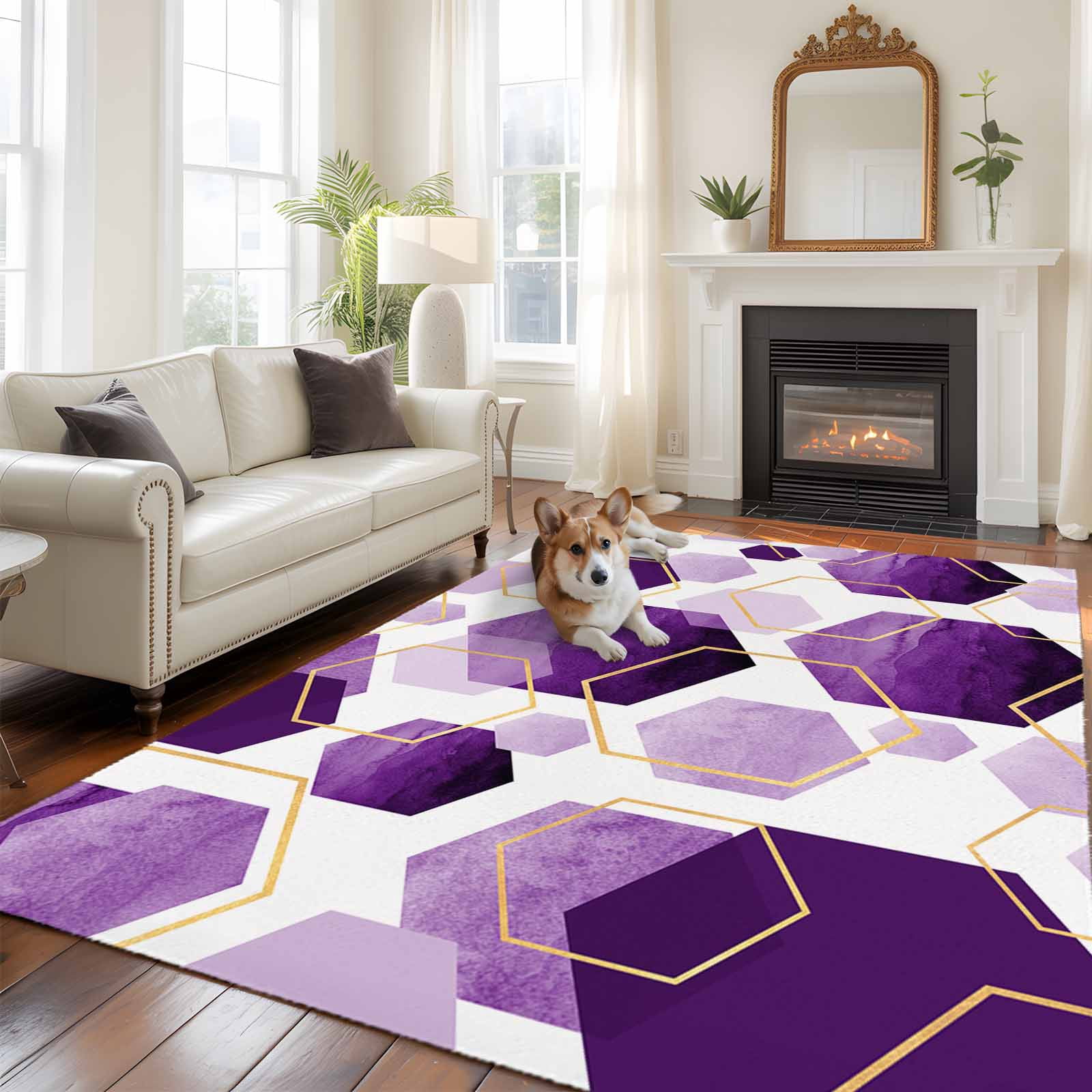 5'x8' Area Rugs, Purple Geometric Indoor Outdoor Area Rug for Living ...