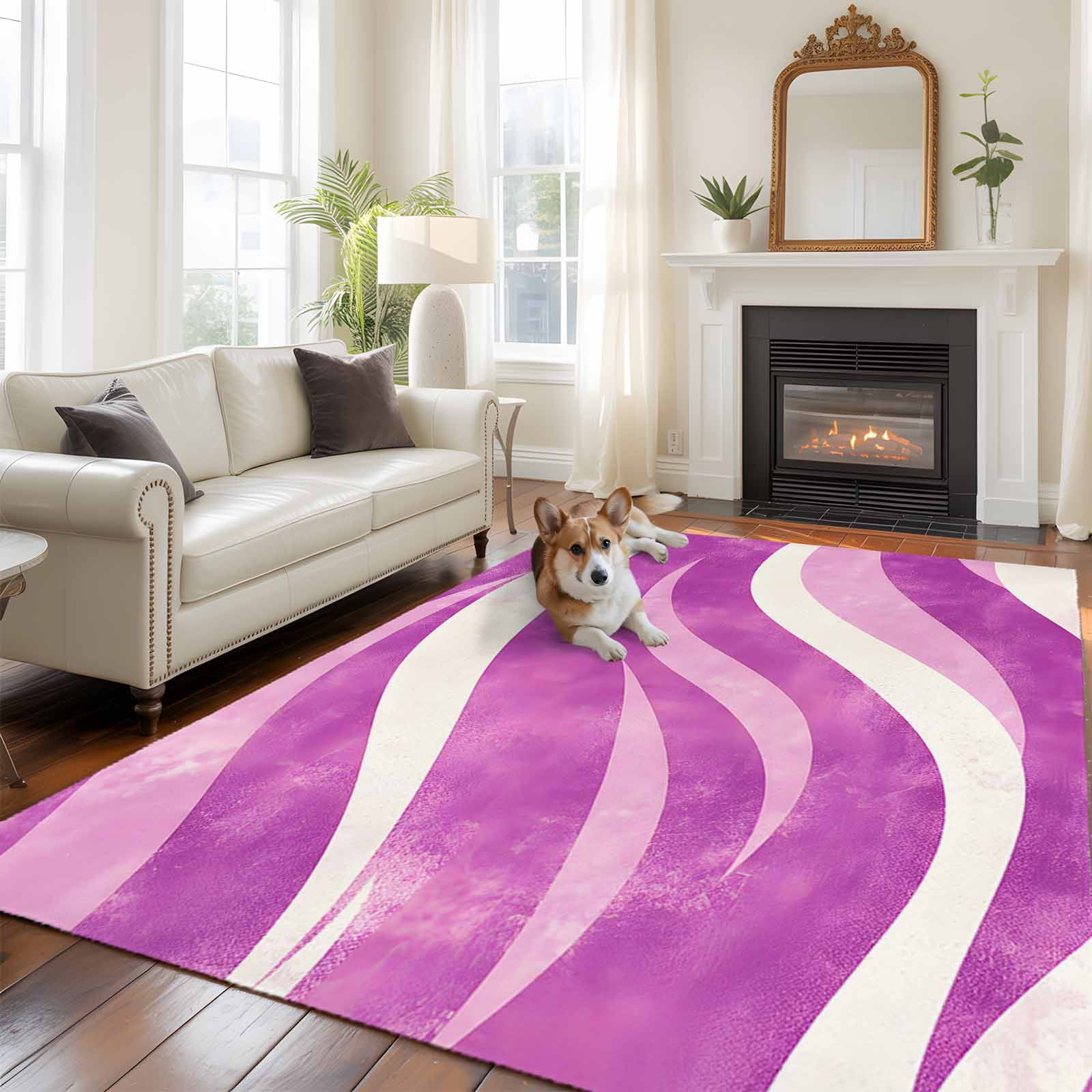 5'x8' Area Rugs, Purple Pink Waves Indoor Outdoor Area Rug for Living ...