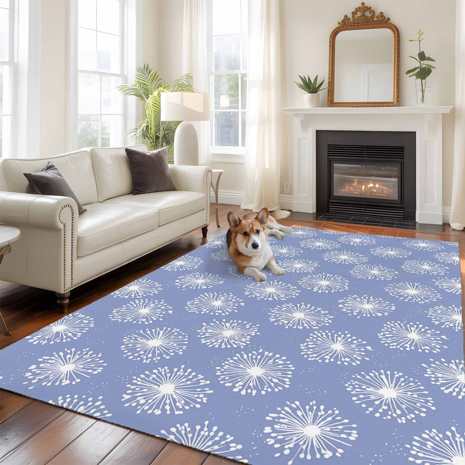 5'x8' Area Rugs, Purple White Dandelion Indoor Outdoor Area Rug for ...