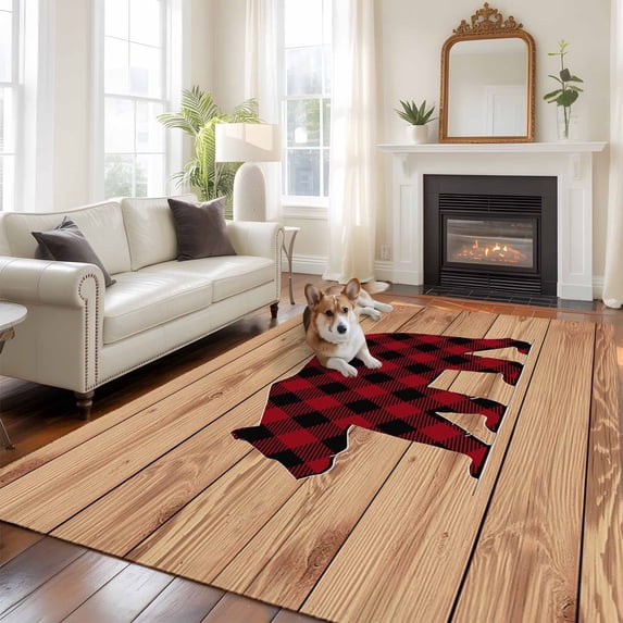 5'x8' Area Rugs, Red Black Plaid Bear Indoor Outdoor Area Rug for ...