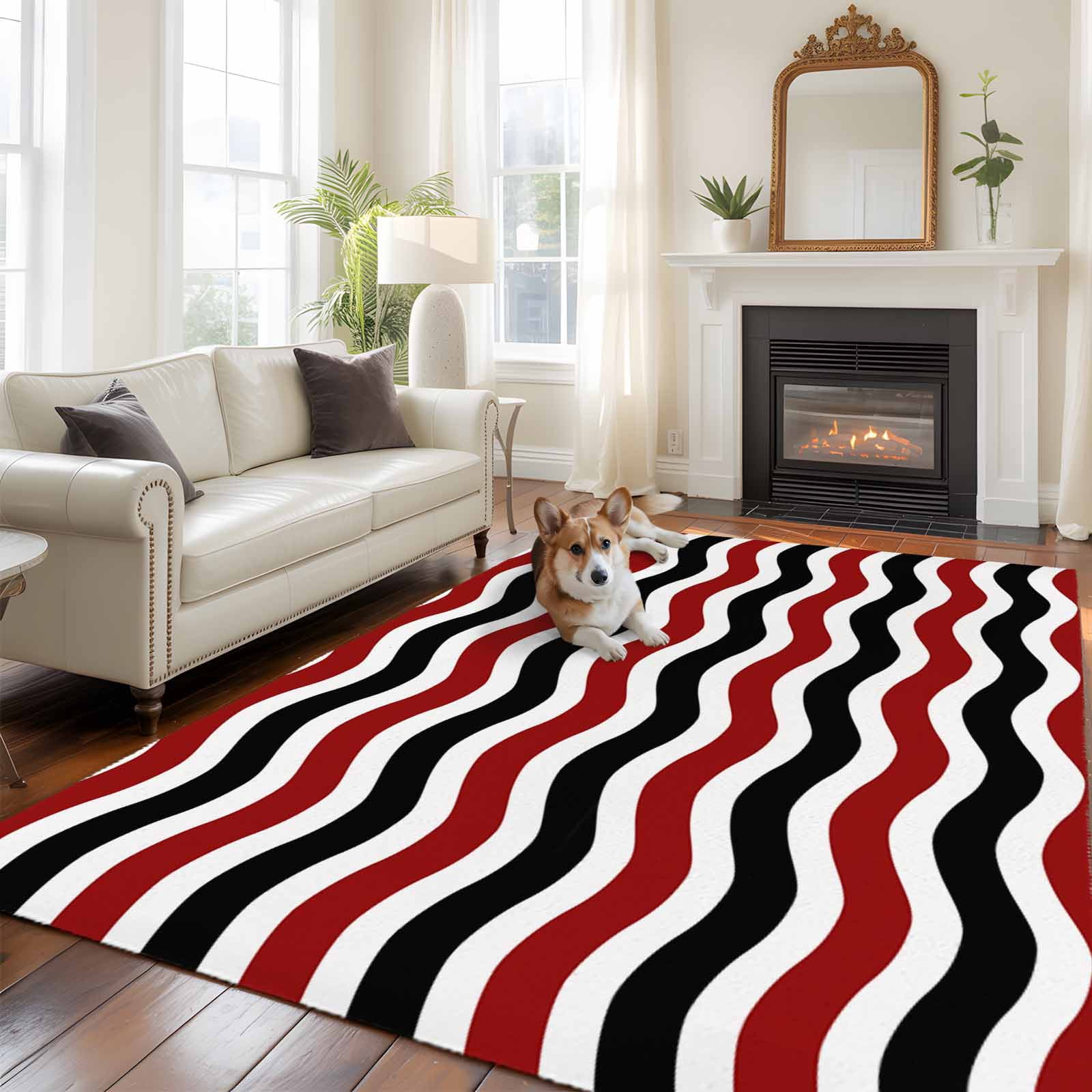 5'x8' Area Rugs, Red Black White Indoor Outdoor Area Rug for Living ...