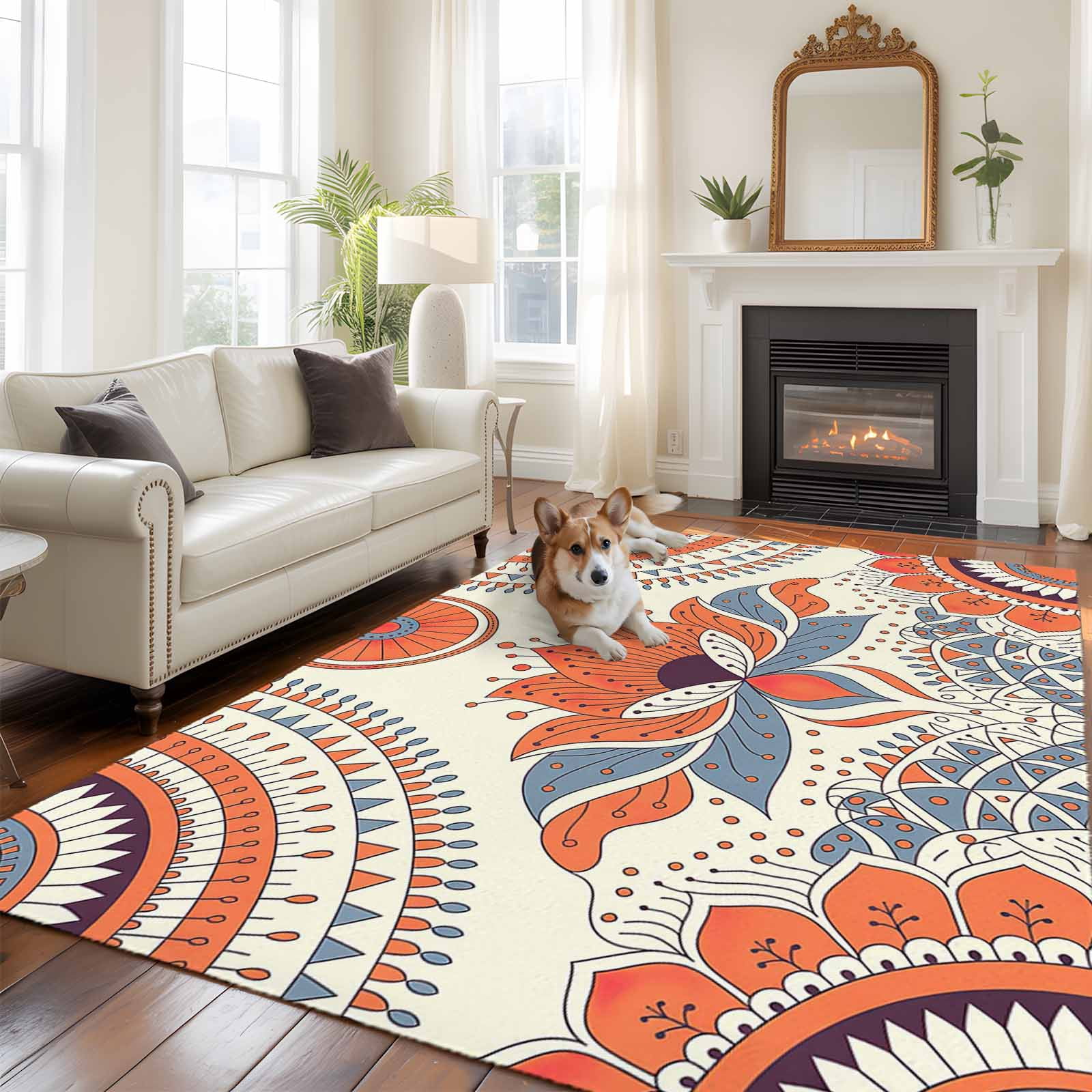 5'x8' Area Rugs, Red Blue Boho Indoor Outdoor Area Rug for Living Room ...