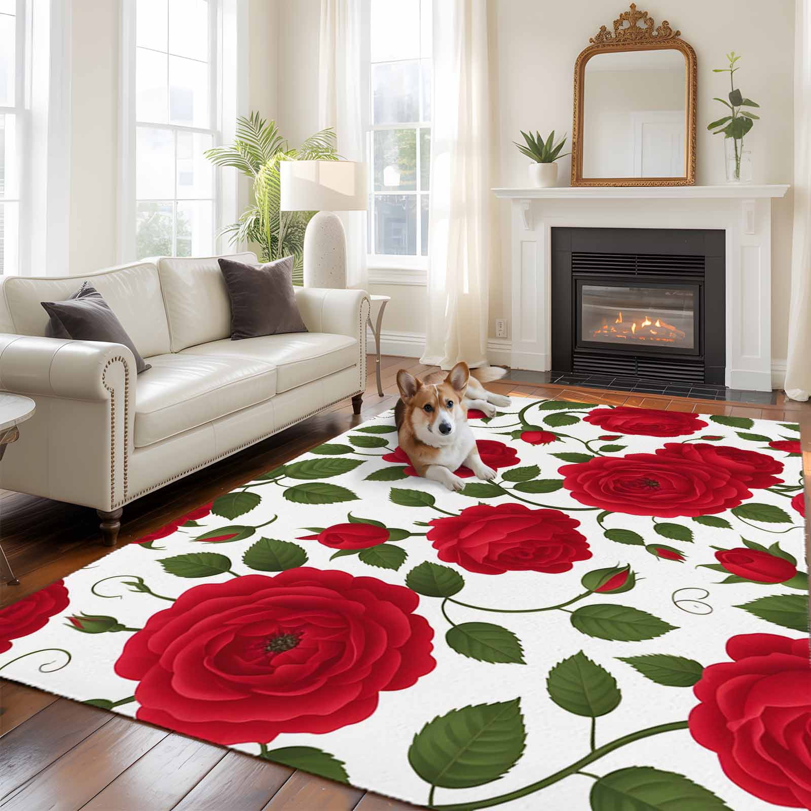 5'x8' Area Rugs, Red Roses Indoor Outdoor Area Rug for Living Room ...