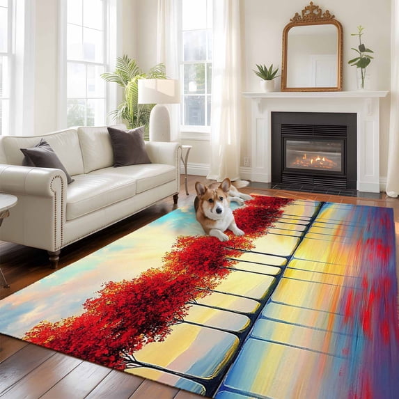 5'x8' Area Rugs, Red Trees Indoor Outdoor Area Rug for Living Room ...