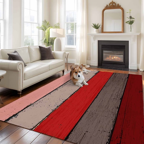 5'x8' Area Rugs, Red Wooden Indoor Outdoor Area Rug for Living Room ...