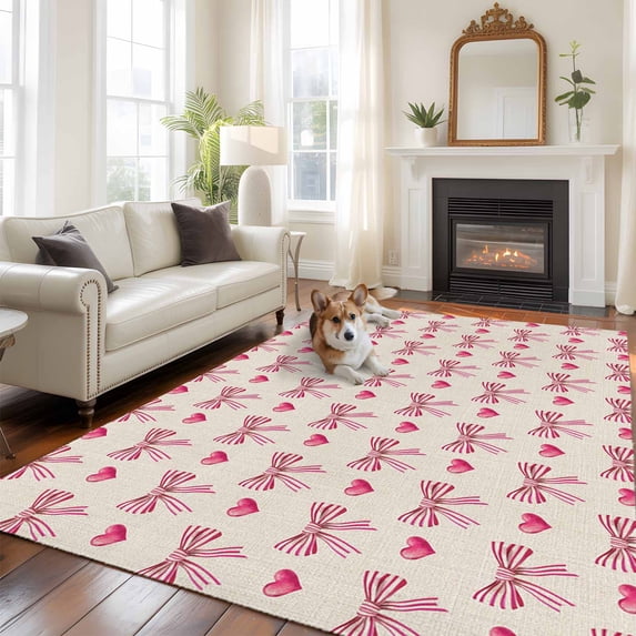 5'x8' Area Rugs, Romantic Pink Bow Indoor Outdoor Area Rug for Living ...