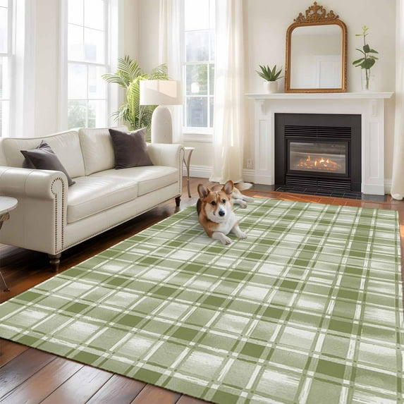 5'x8' Area Rugs, Sage Green Plaid Indoor Outdoor Area Rug for Living ...
