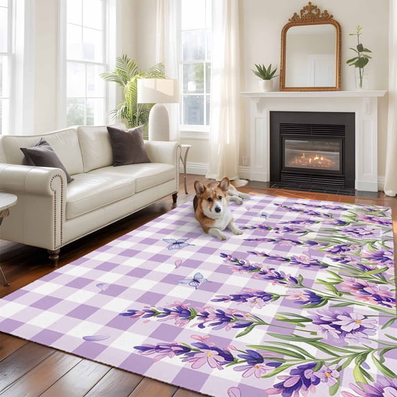 5'x8' Area Rugs, Spring Lavender Floral Indoor Outdoor Area Rug for ...