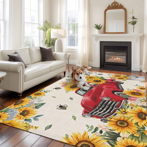 5'x8' Area Rugs, Spring Yellow Sunflowers Indoor Outdoor Area Rug for ...