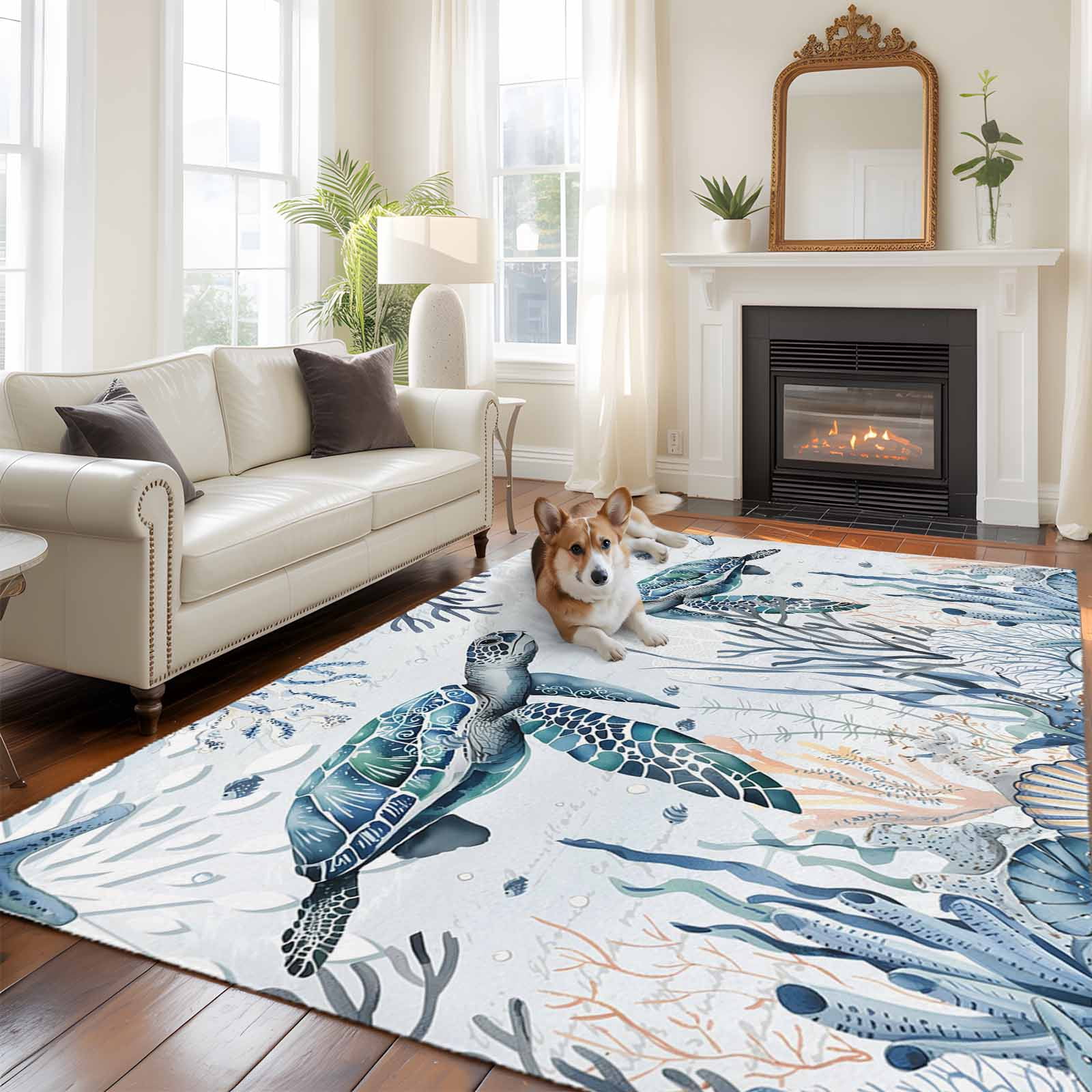 5'x8' Area Rugs, Summer Sea Turtle Indoor Outdoor Area Rug for Living ...