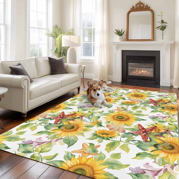 5'x8' Area Rugs, Summer Yellow Sunflower Indoor Outdoor Area Rug for ...