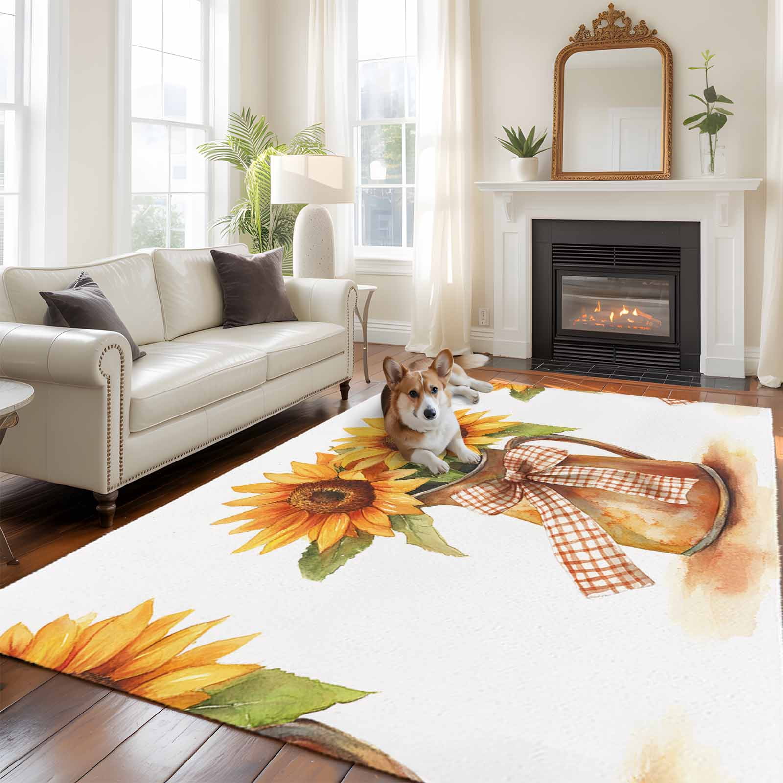 5'x8' Area Rugs, Sunflower Indoor Outdoor Area Rug for Living Room ...