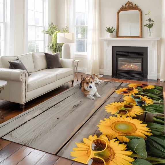 5'x8' Area Rugs, Sunflower Indoor Outdoor Area Rug for Living Room ...
