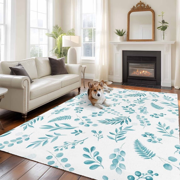 5'x8' Area Rugs, Teal Leaves Indoor Outdoor Area Rug for Living Room ...