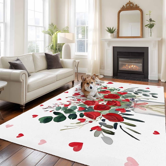5'x8' Area Rugs, Valentine Red Love Heart Indoor Outdoor Area Rug for ...