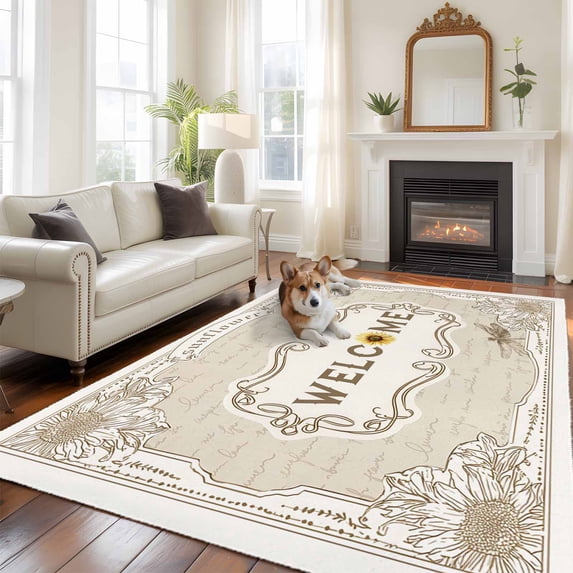 5'x8' Area Rugs, Vintage Sunflower Indoor Outdoor Area Rug for Living ...