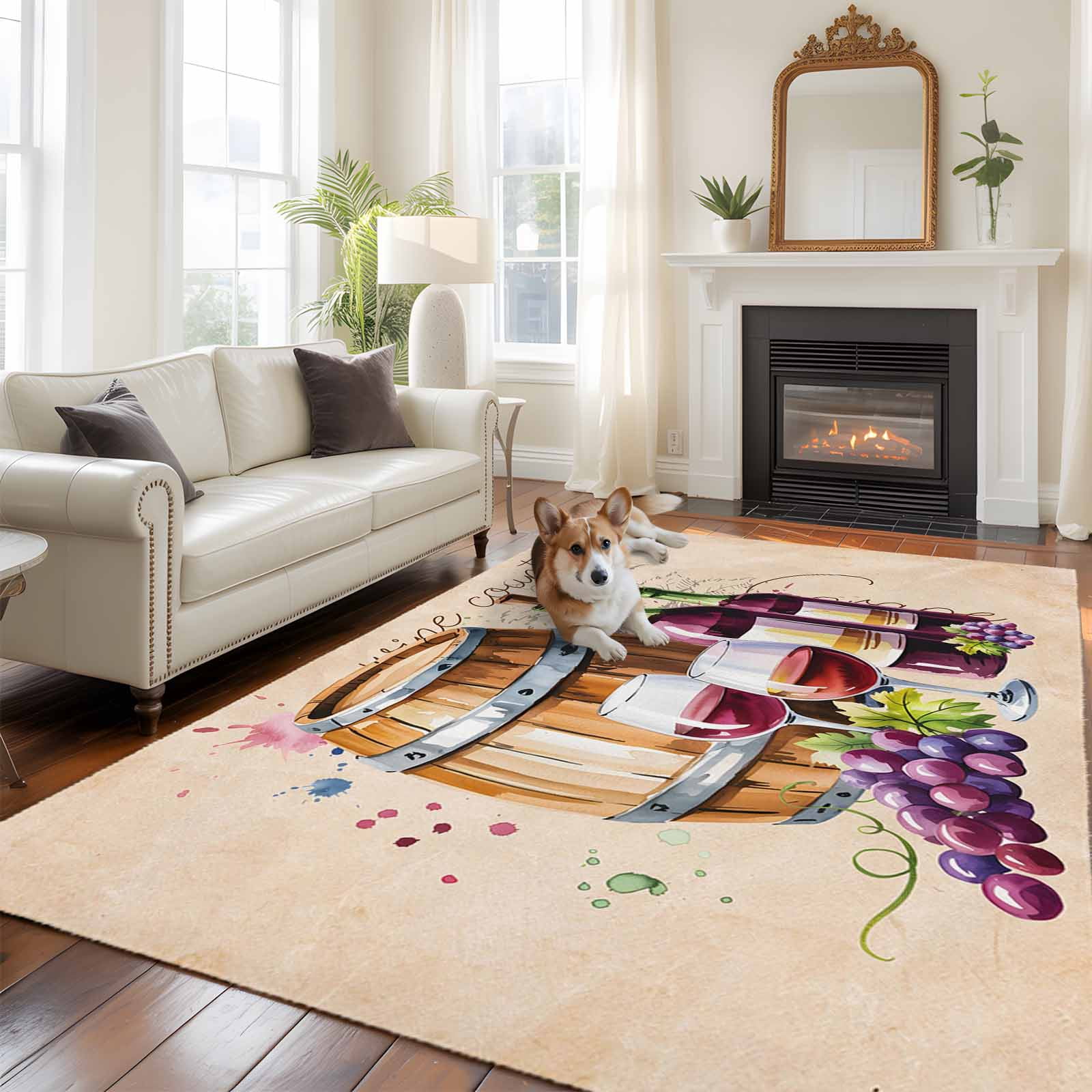 5'x8' Area Rugs, Vintage Watercolor Wine Indoor Outdoor Area Rug for ...