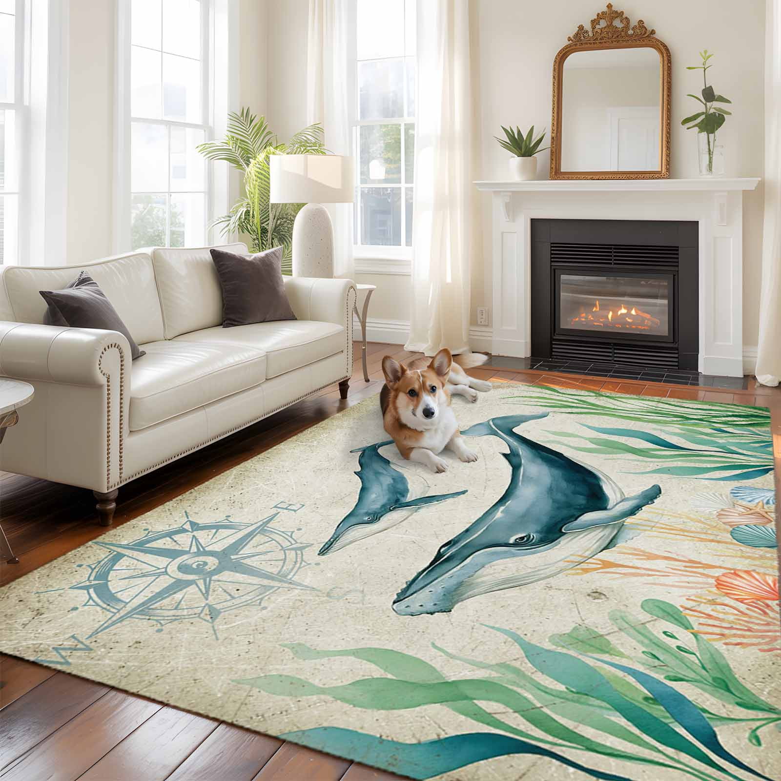 5'x8' Area Rugs, Whale Coastal Indoor Outdoor Area Rug for Living Room ...