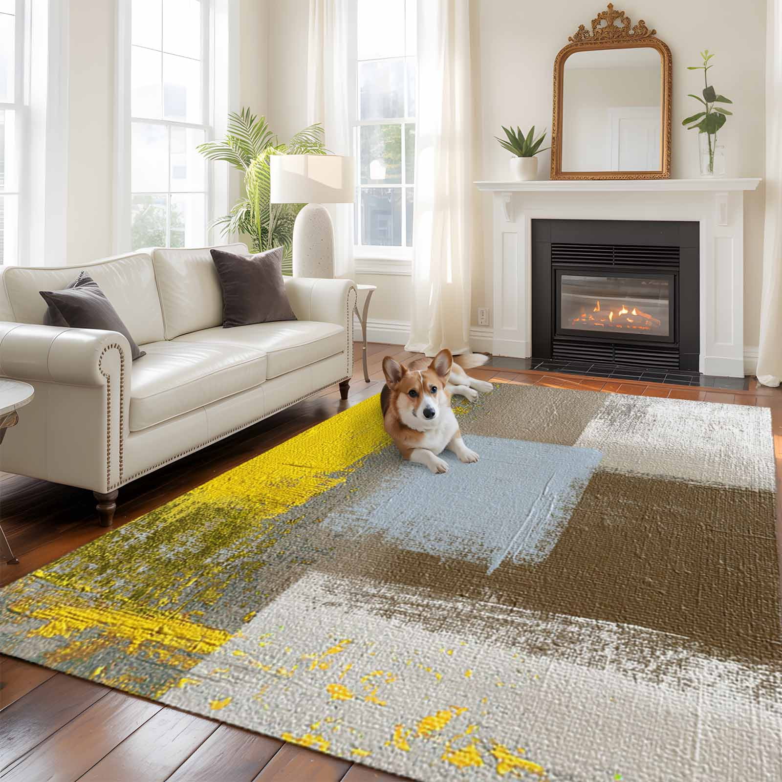 5'x8' Area Rugs, Yellow Brown Indoor Outdoor Area Rug for Living Room ...