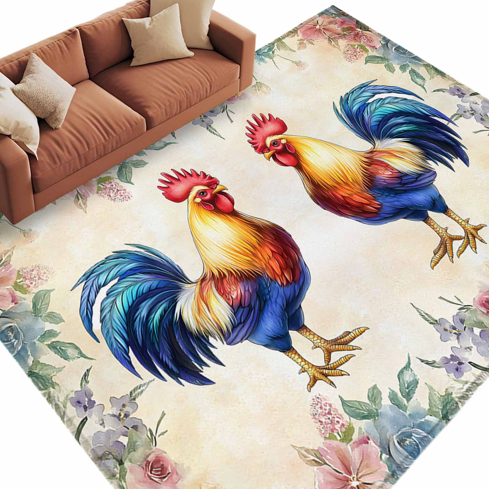 5'x8' Large Area Rugs Farmhouse Chicken Washable Area Rugs Non-Slip ...