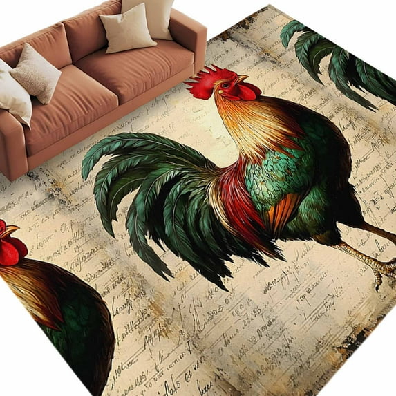 5'x8' Large Area Rugs Farmhouse Rooster Washable Area Rugs Non-Slip ...