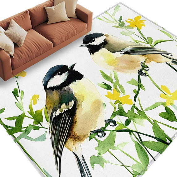 5'x8' Large Area Rugs Floral Birds Washable Area Rugs Non-Slip Indoor ...
