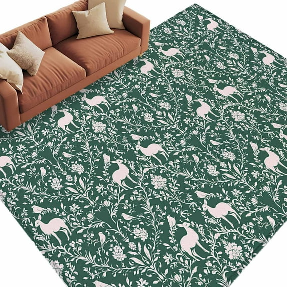 5'x8' Large Area Rugs Green Flower Deer Washable Area Rugs Non-Slip ...
