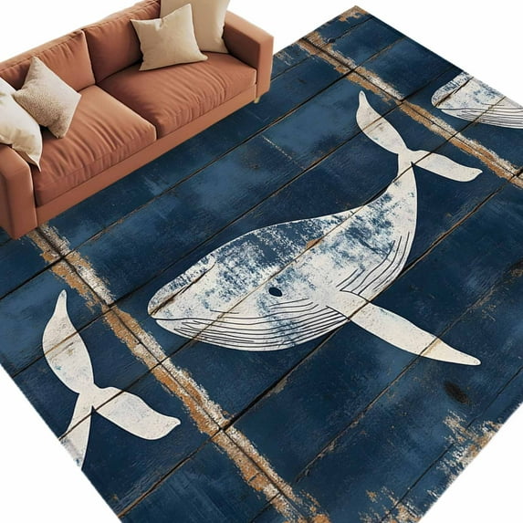 5'x8' Large Area Rugs Ocean Whale Blue Washable Area Rugs Non-Slip ...