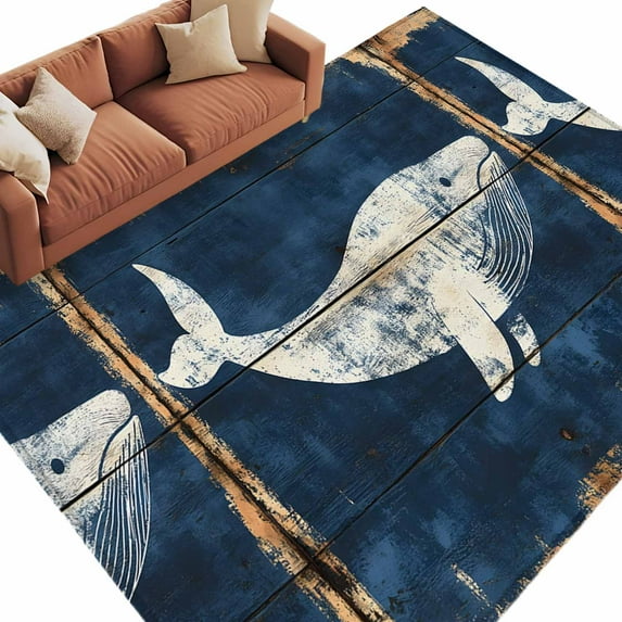 5'x8' Large Area Rugs Ocean Whale Blue Washable Area Rugs Non-Slip ...