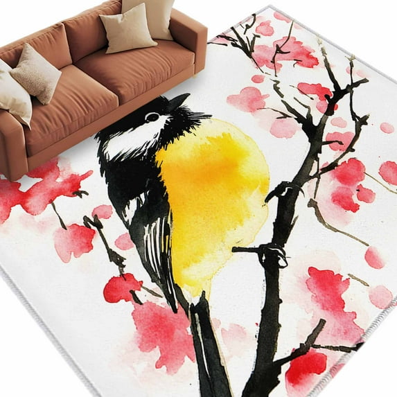 5'x8' Large Area Rugs Peach Cherry Blossoms Washable Area Rugs Non-Slip Indoor Floor Mats Large ...