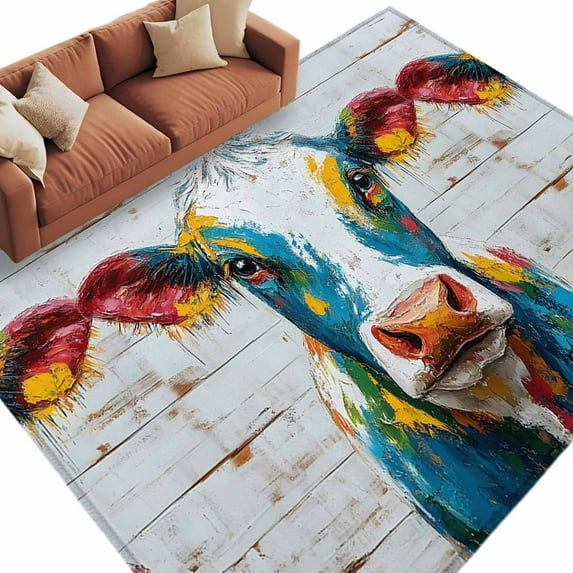 5'x8' Large Area Rugs Rustic Cow Washable Area Rugs Non-Slip Indoor ...