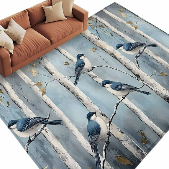 5'x8' Large Area Rugs Teal Forest Birds Washable Area Rugs Non-Slip ...