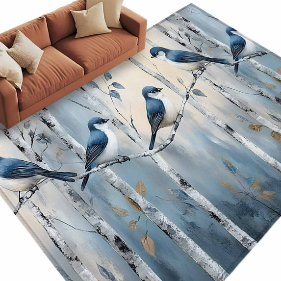 5'x8' Large Area Rugs Teal Forest Birds Washable Area Rugs Non-Slip ...