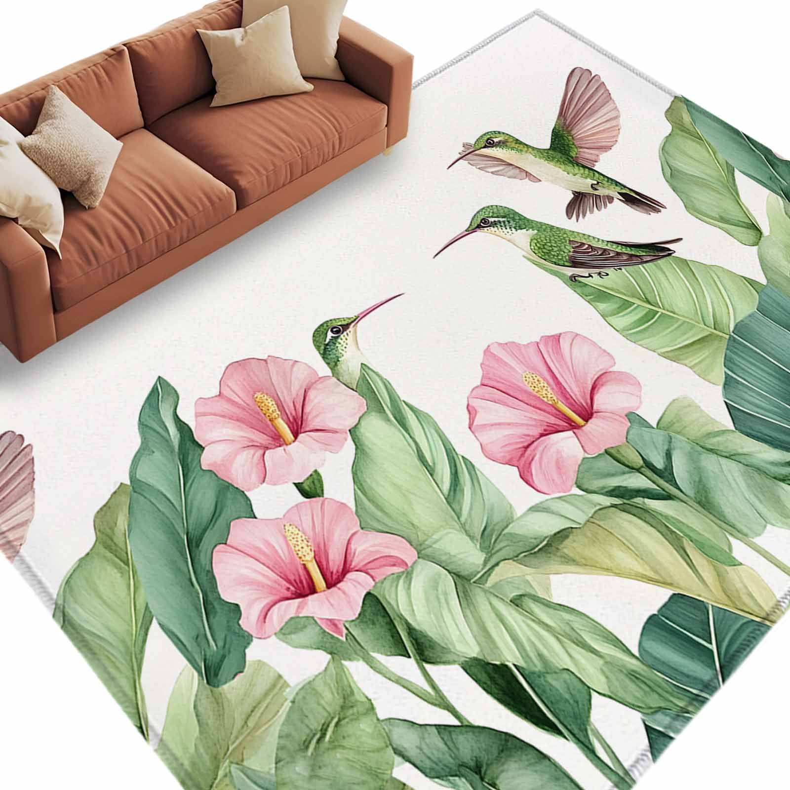 5'x8' Large Area Rugs Tropical Plants Washable Area Rugs Non-Slip ...