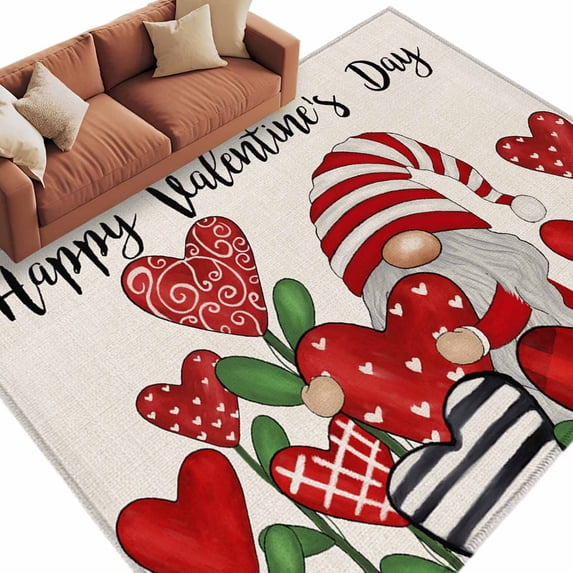 5'x8' Large Area Rugs Valentine Gnomes Beige, Washable Area Rugs Non ...