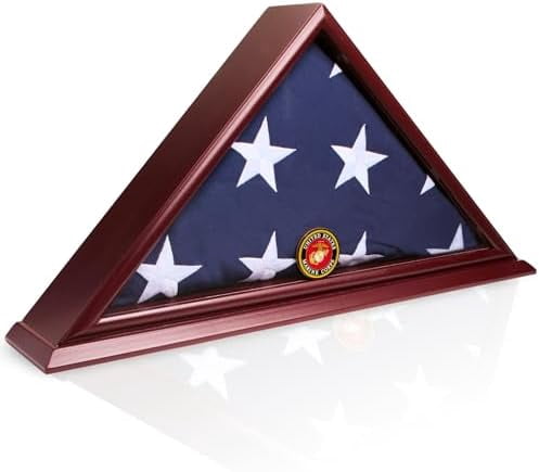 5'x9' Flag Display Case for American Veteran Burial Flag - Solid Wood, Cherry Finish - Marine ...