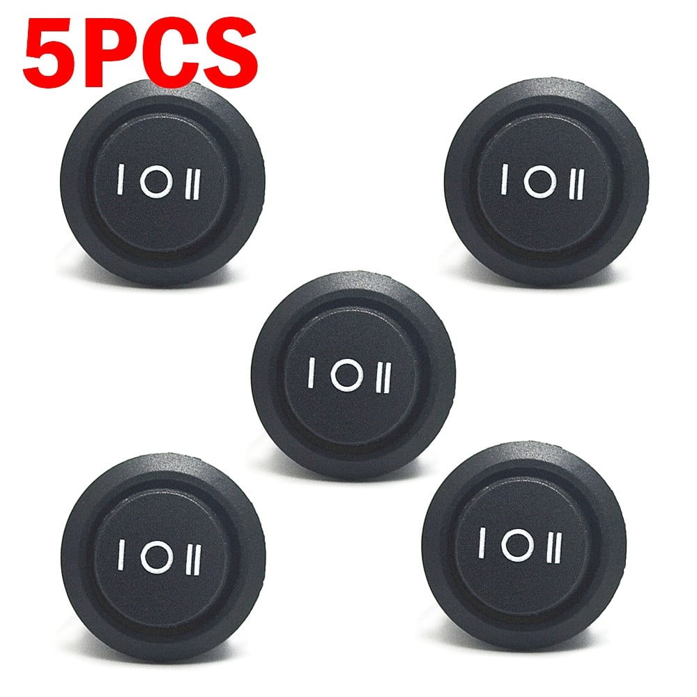 5 xOn/Off/On Black Round Rocker Switch Car Automotive 20mm SPDT 2 Way ...