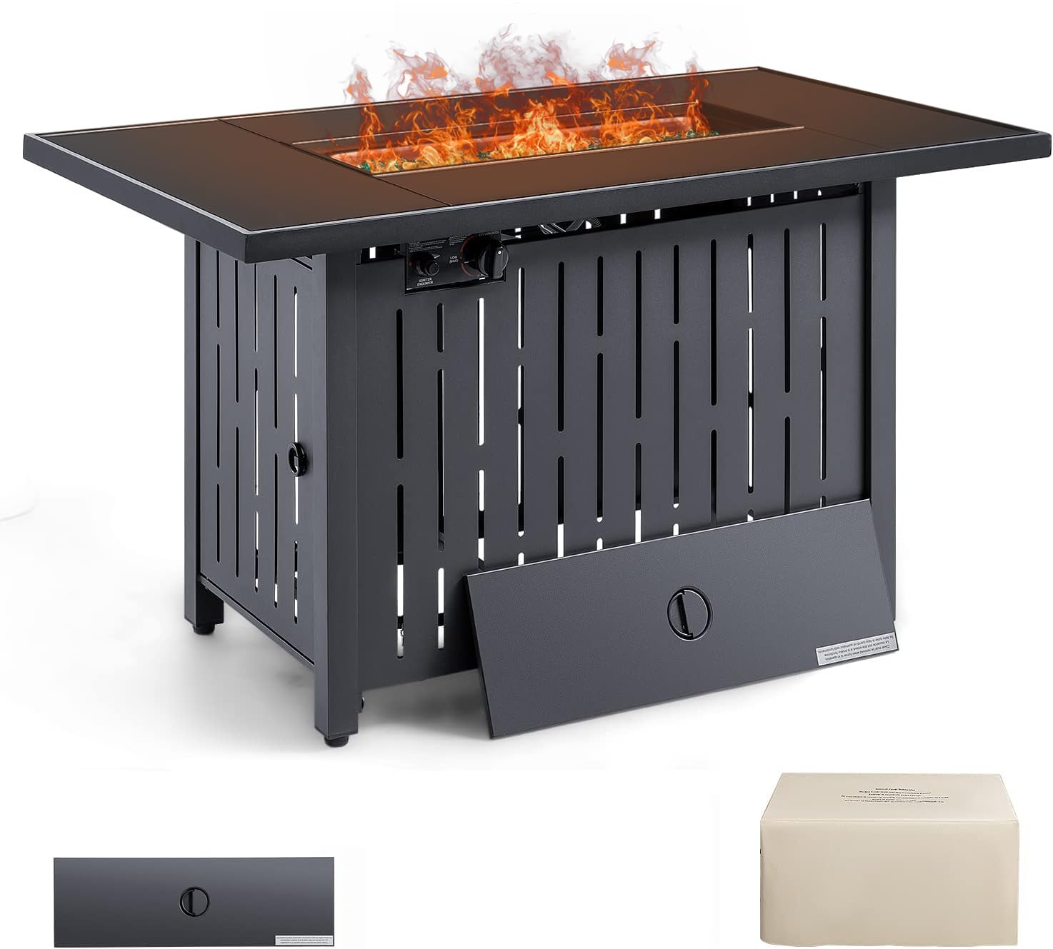 50,000 BTU Black Propane Fire Pit Table 43 Inch, Auto Ignition Outdoor ...