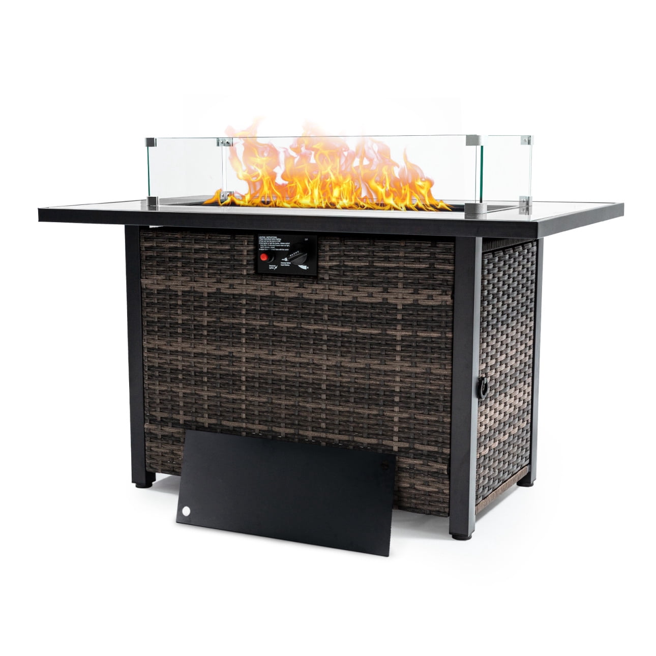 50,000 BTU Propane Gas Fire Table with Woven Wicker Base & Tempered ...