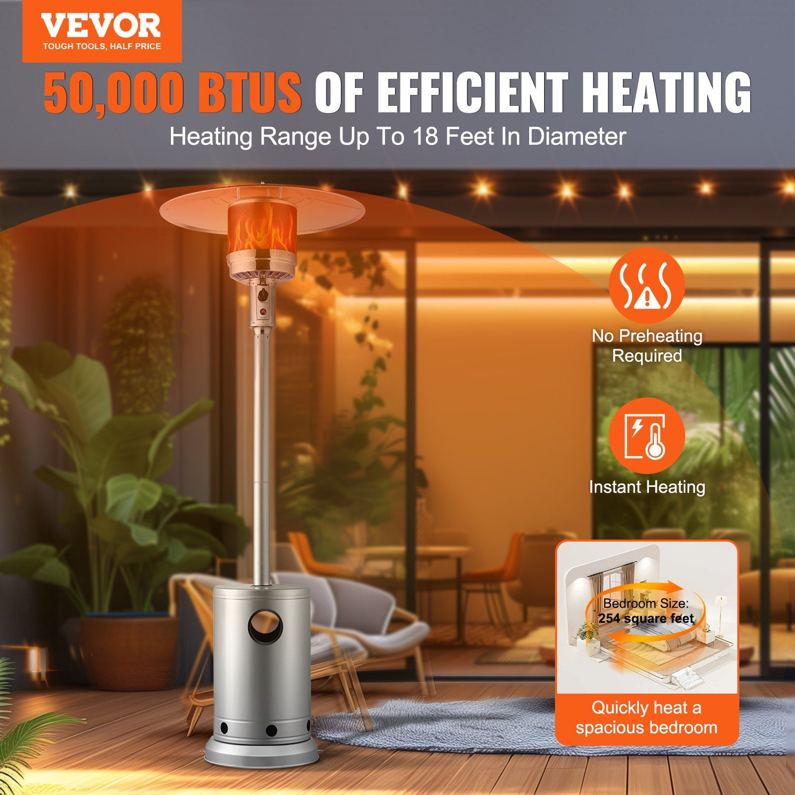 50,000 BTU Propane Patio Heater with Round Table, Hammered Silver ...