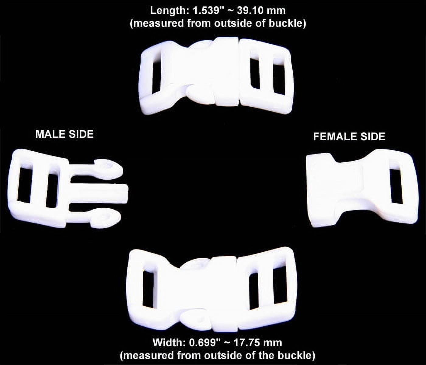 50 - 1/2 inch White Economy Contoured Side Release Plastic Buckles ...