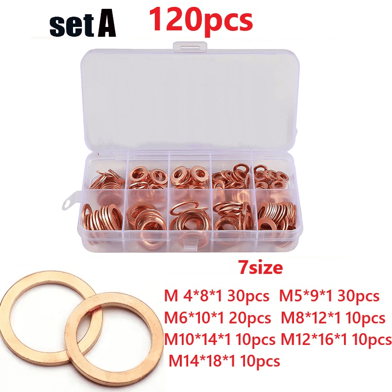 50/100/120 PCS Copper Washer Gasket Nut And Bolt Set Sealing Solid ...