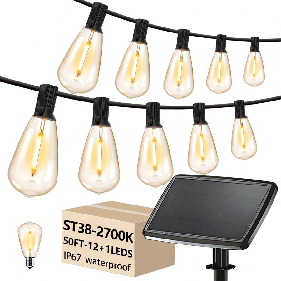 50/100 Ft ST38 Solar Outdoor String Lights, USB-Rechargeable Patio Rope ...