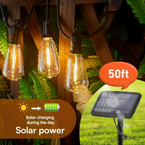 50/ 100 Ft Solar Outdoor String Light, Usb-Rechargeable Patio Rope ...